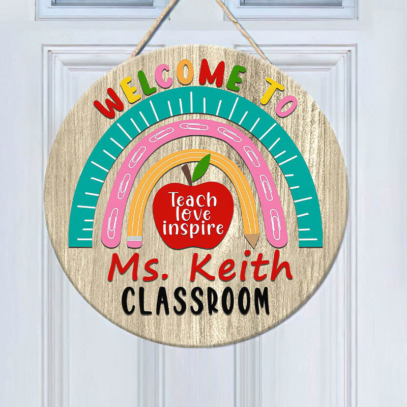 Personalized Custom Teacher Sign, Classroom Door Sign, Teacher Rainbow ...