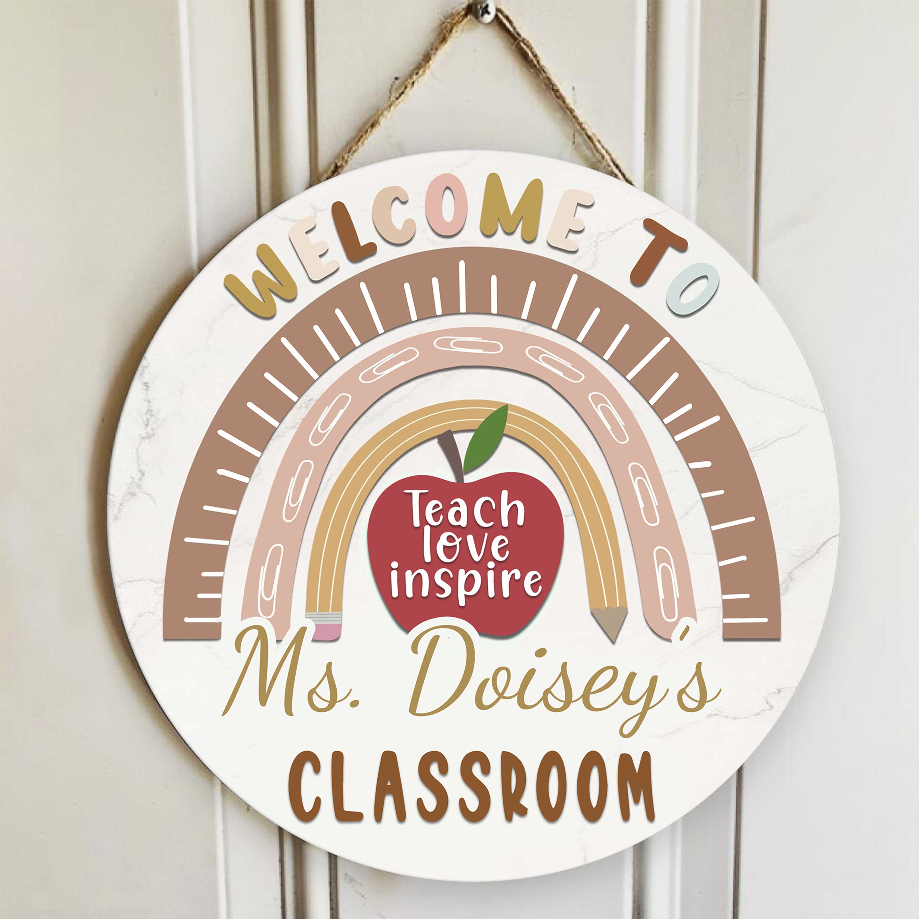 Teacher Door Sign, Teacher Gift, Teach Love Inspire, Teacher Welcome S ...