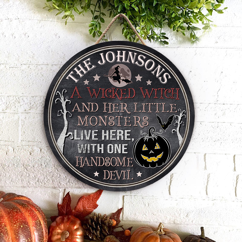 Wicked Witch Monsters And Devil Hanging Halloween Custom Wood Circle S ...