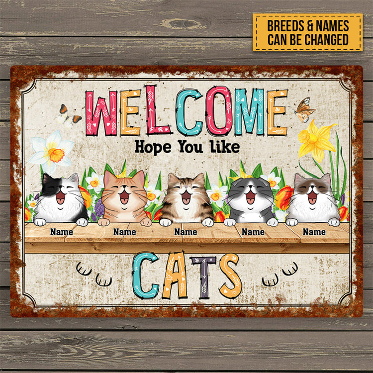 Metal Welcome Signs, Gifts For Cat Lovers, Welcome Hope You Like Cats ...