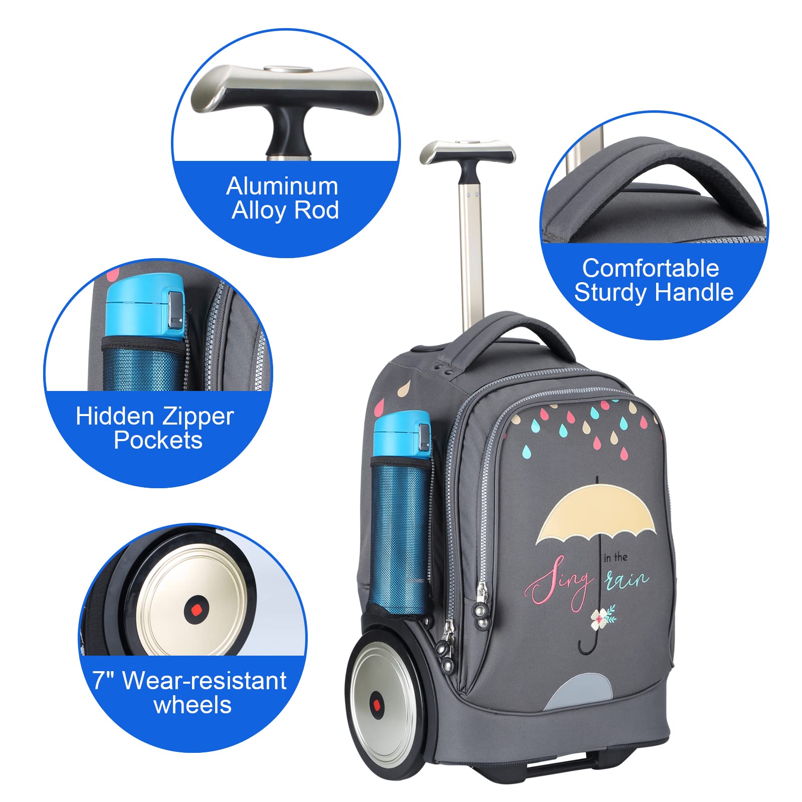 Rolling Laptop Bag for 14 Inch Laptop,19 Inch Roller Bookbag for Wheel ...