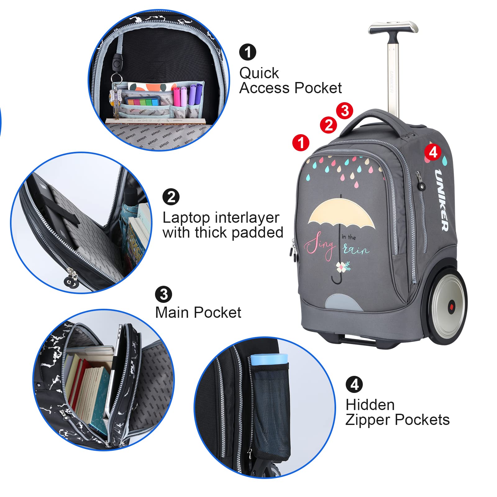 Rolling Laptop Bag for 14 Inch Laptop,19 Inch Roller Bookbag for Wheel ...