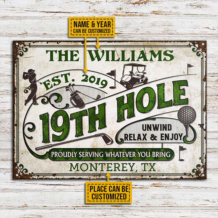 Personalized Golf 19th Hole Proudly Customized Classic Metal Signs ...