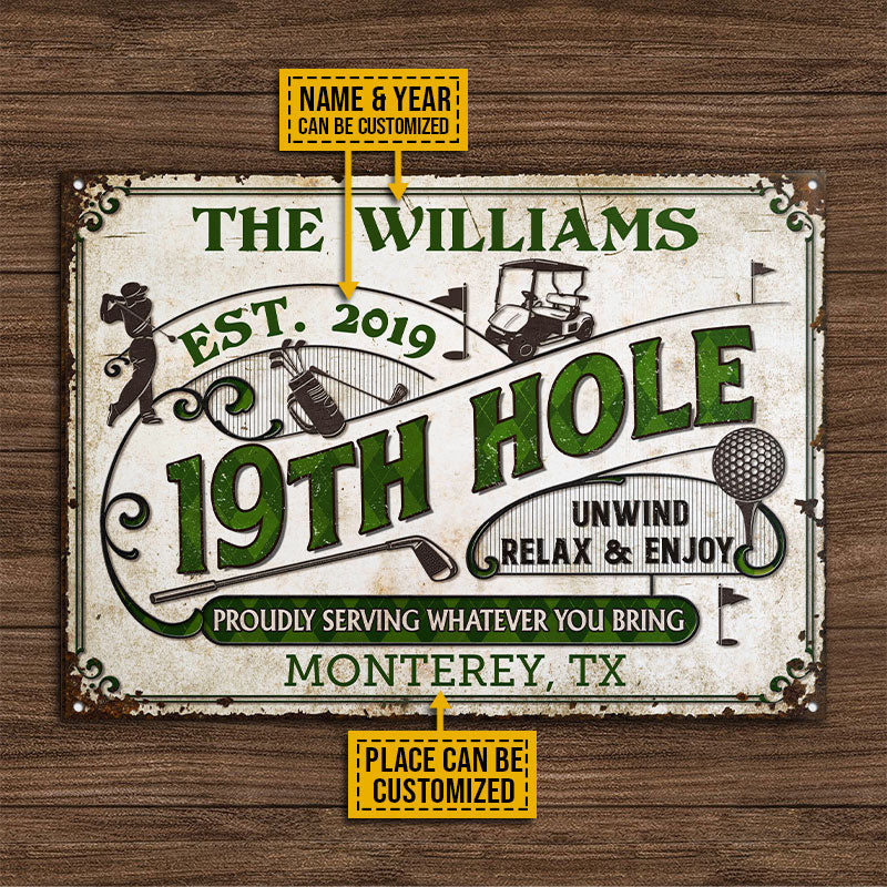 Personalized Golf 19th Hole Proudly Customized Classic Metal Signs ...